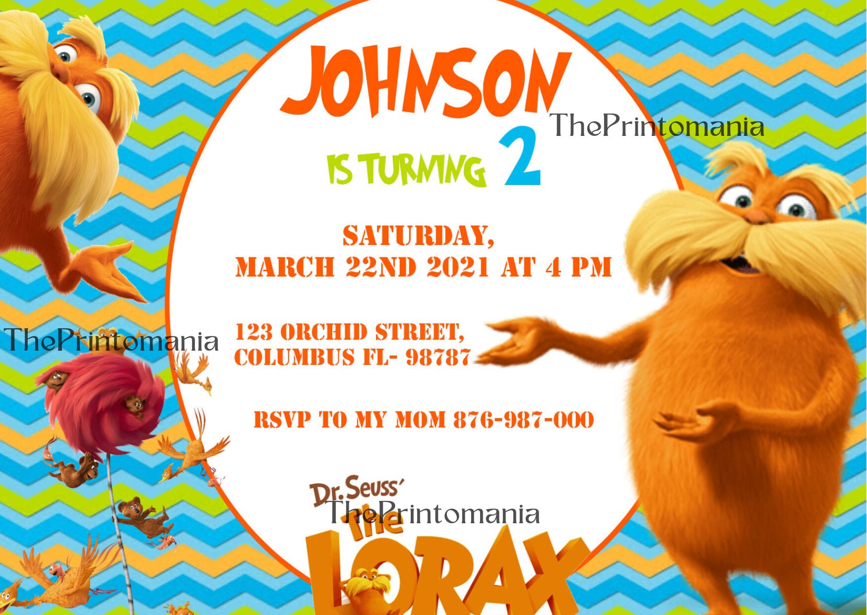 Lorax Invitation, Lorax Birthday Invitation, Lorax Birthday Digital Invitation, Lorax Theme ...