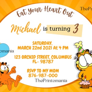 Garfield Invitation Garfield Birthday Invitation Garfield - Etsy