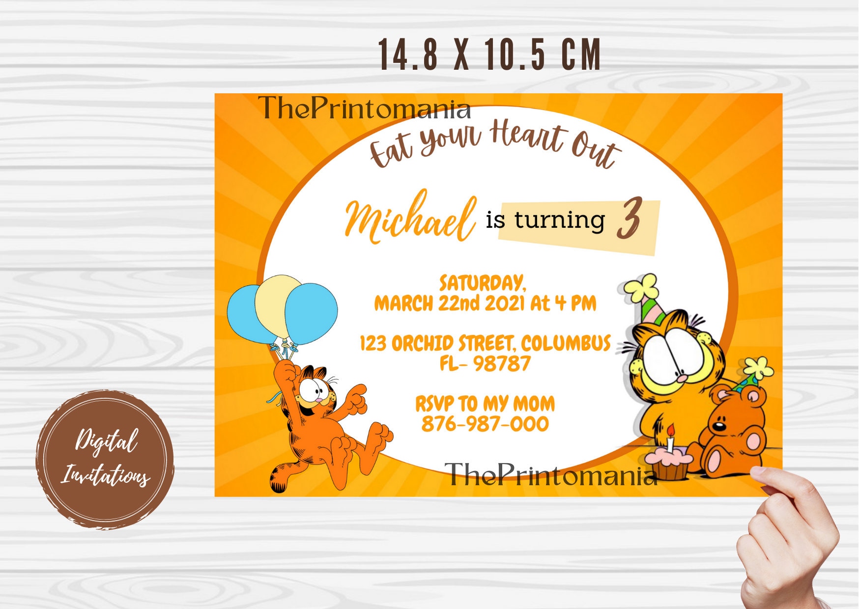 Garfield Invitation Garfield Birthday Invitation Garfield - Etsy