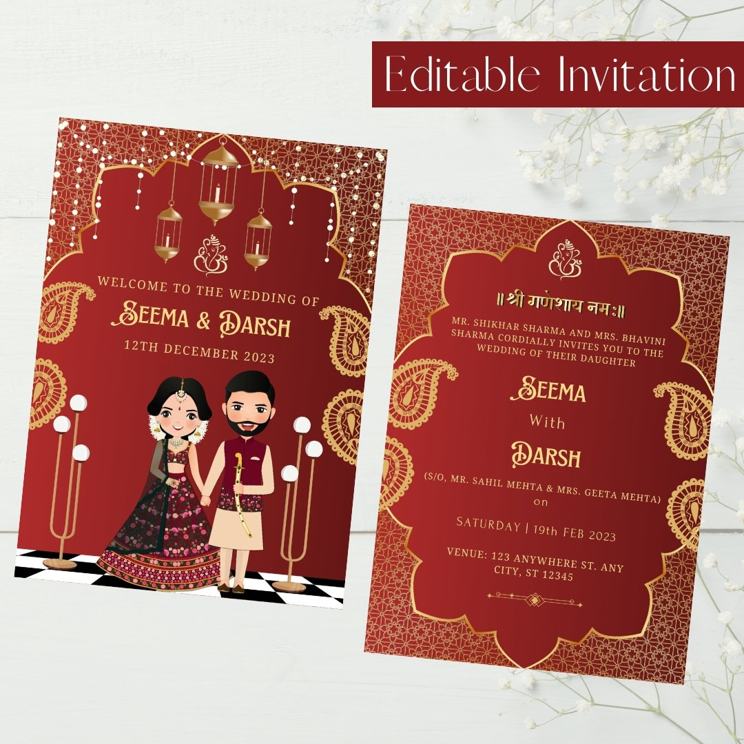 Indian Wedding Digital Invitation, Editable Wedding Invitation Card ...