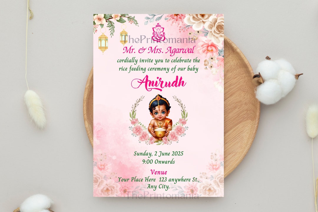 Floral Annaprashan Invitation Card, Rice Feeding Ceremony Invite, Pasni ...