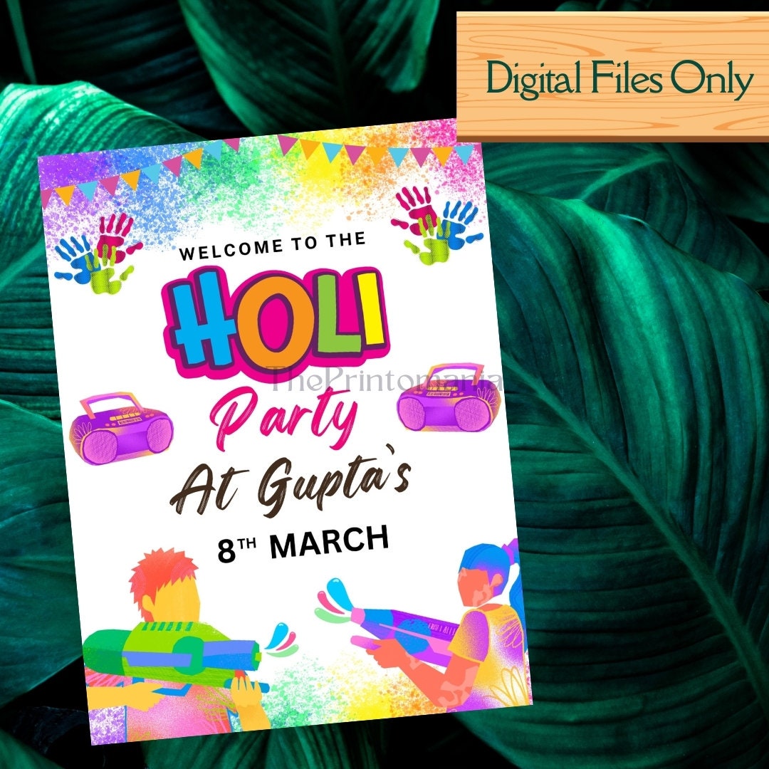 Editable Holi Party Banner, Holi Party Posters and Welcome Sign, Indian ...