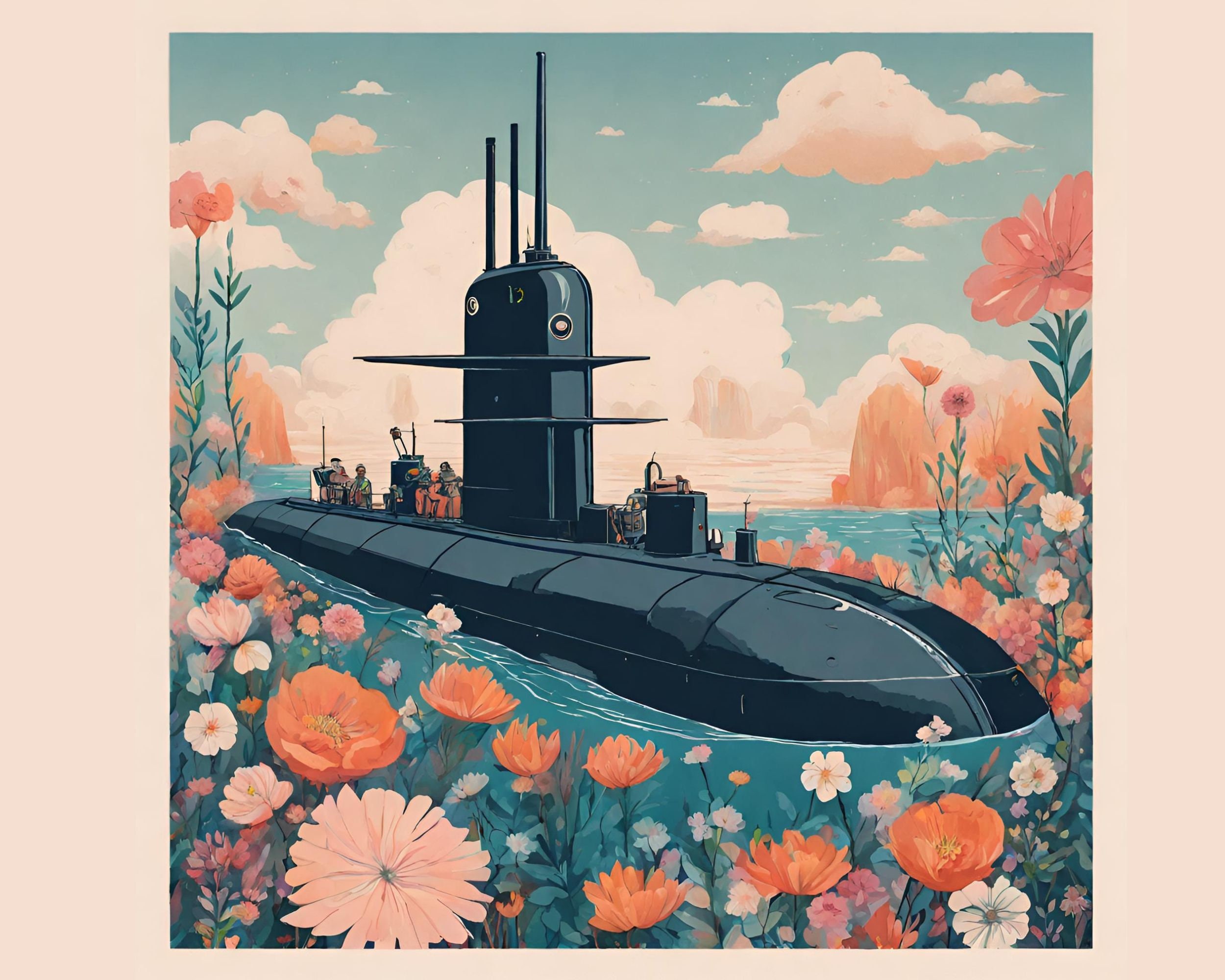 Printable Floral Submarine Art - Etsy