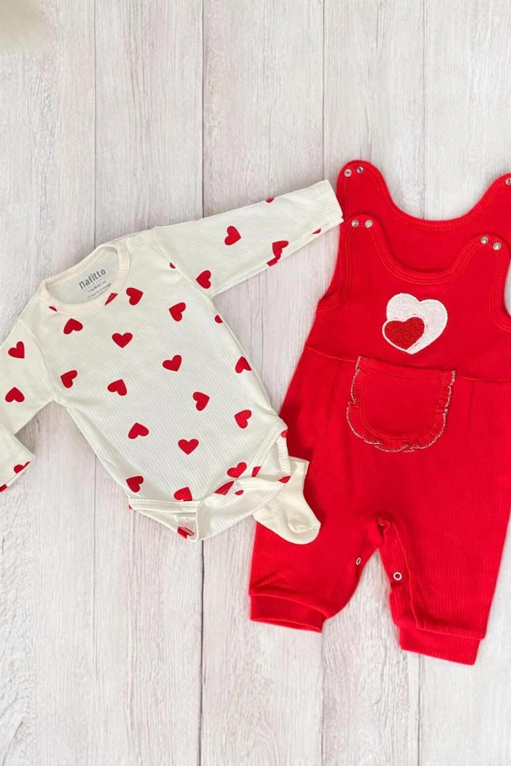 Baby Girl Valentine Outfit – Red Heart Overalls, Bodysuit & Socks ...
