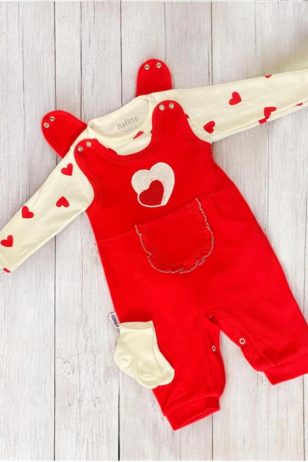 Baby Girl Valentine Outfit – Red Heart Overalls, Bodysuit & Socks ...