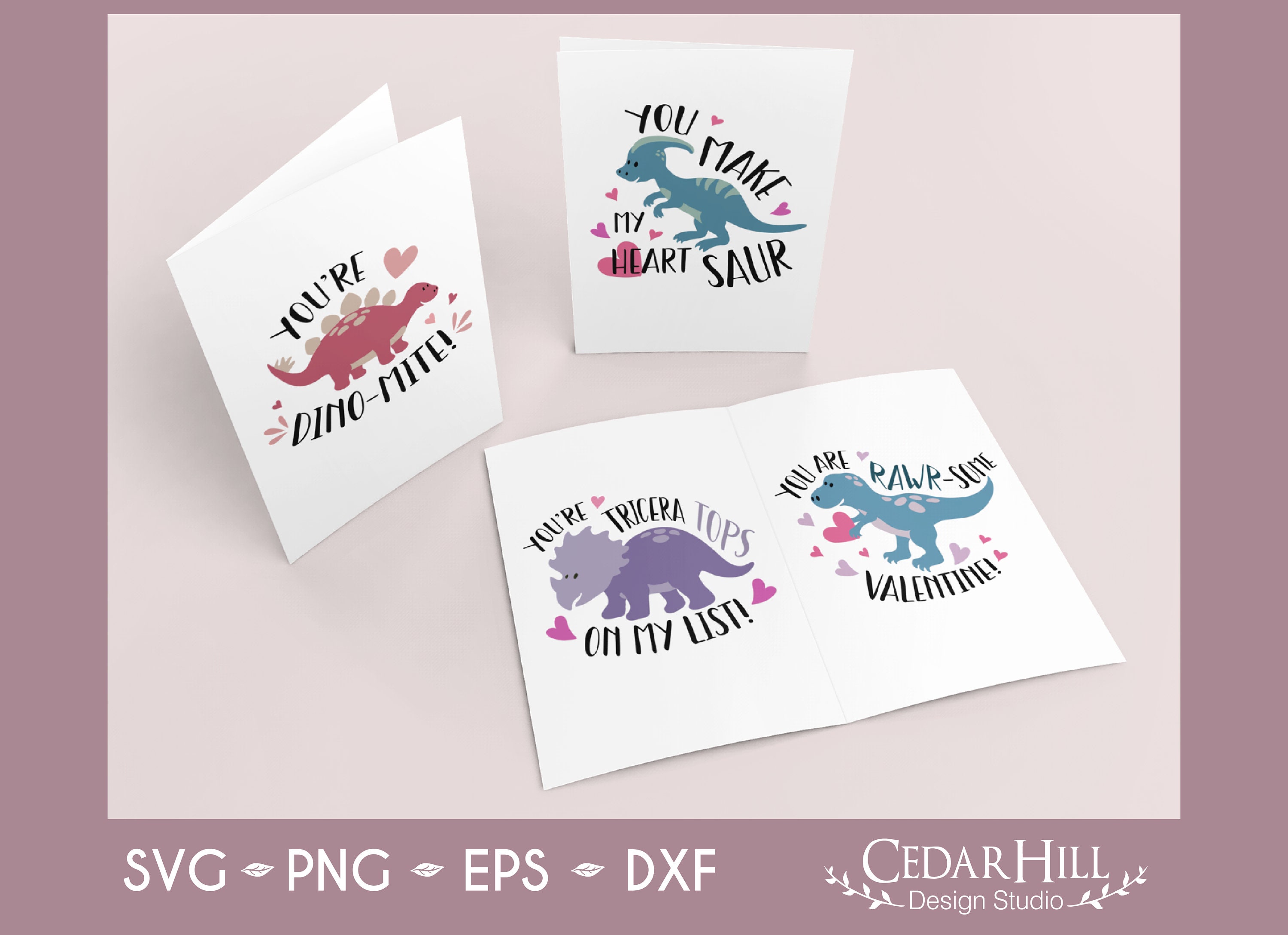 Cute Dinosaur Valentine SVG Bundle, Valentine's Day, JPEG, Dxf, Eps Png ...