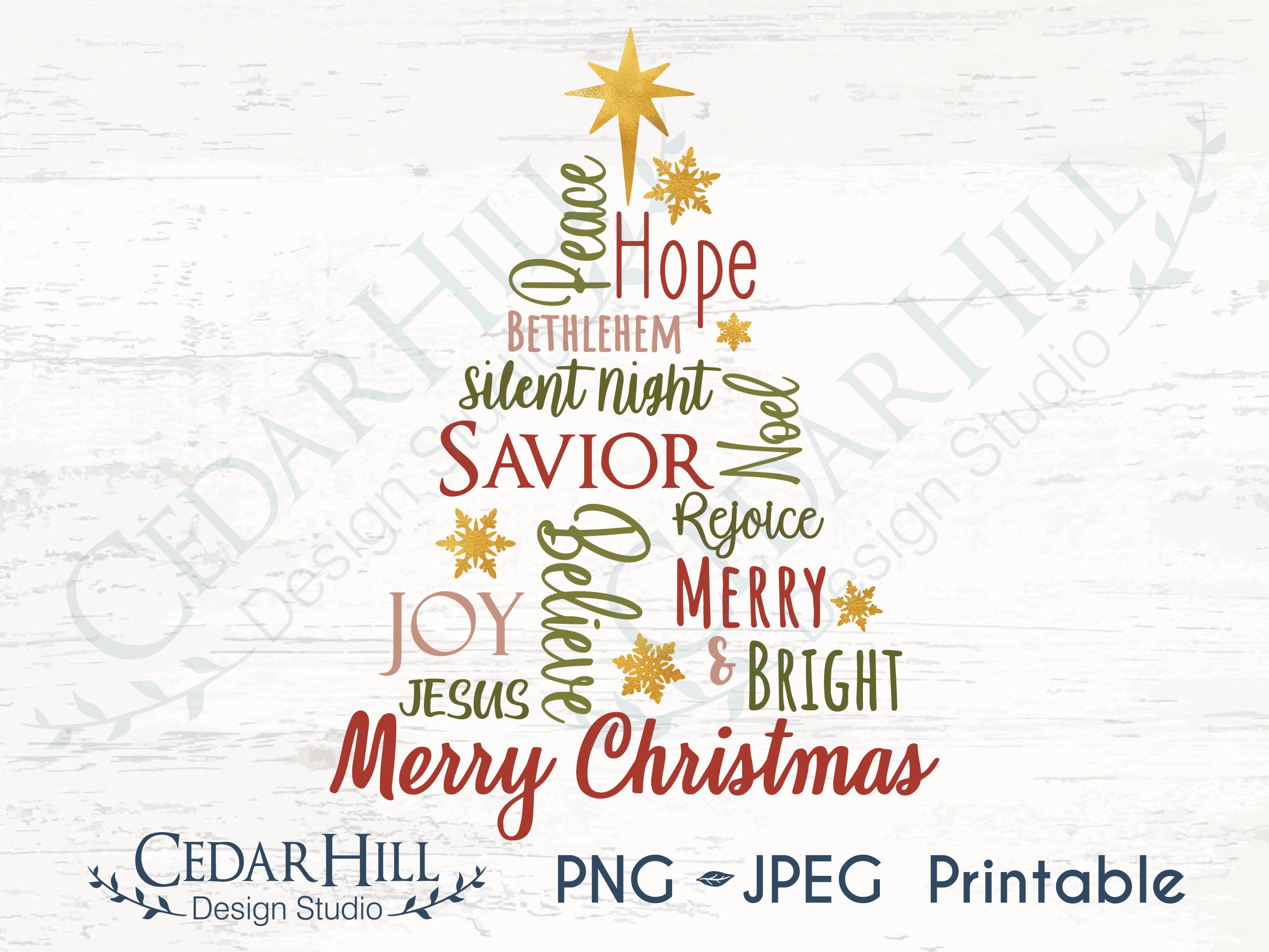 Christmas Tree in Words Printable, Vintage Berry, Christian, Peace ...