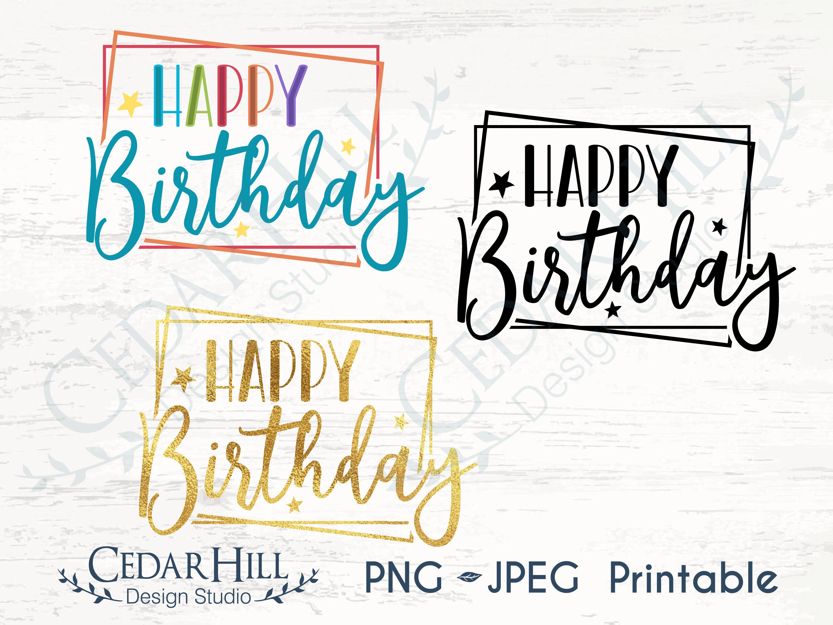 Happy Birthday Printable Mega Bundle, JPEG, Png, SVG, DXF, Silhouette ...