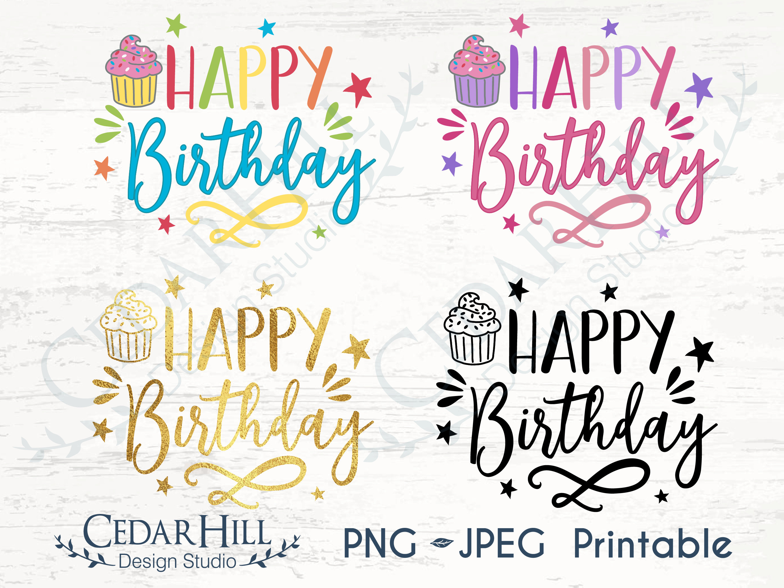 Happy Birthday Printable Mega Bundle, JPEG, Png, SVG, DXF, Silhouette ...