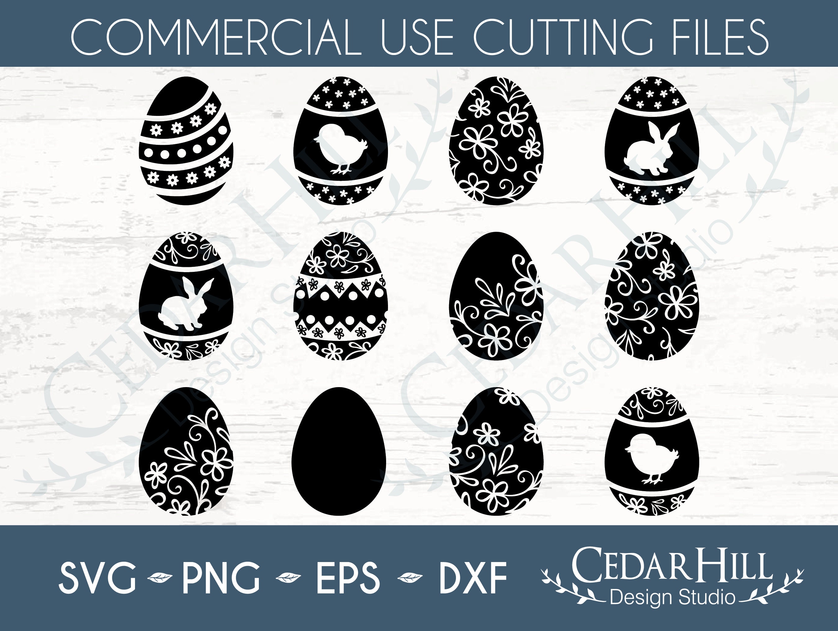 Easter Eggs Bunny, Chick and Flowers SVG Cut File, Spring, Rabbit, Dxf ...