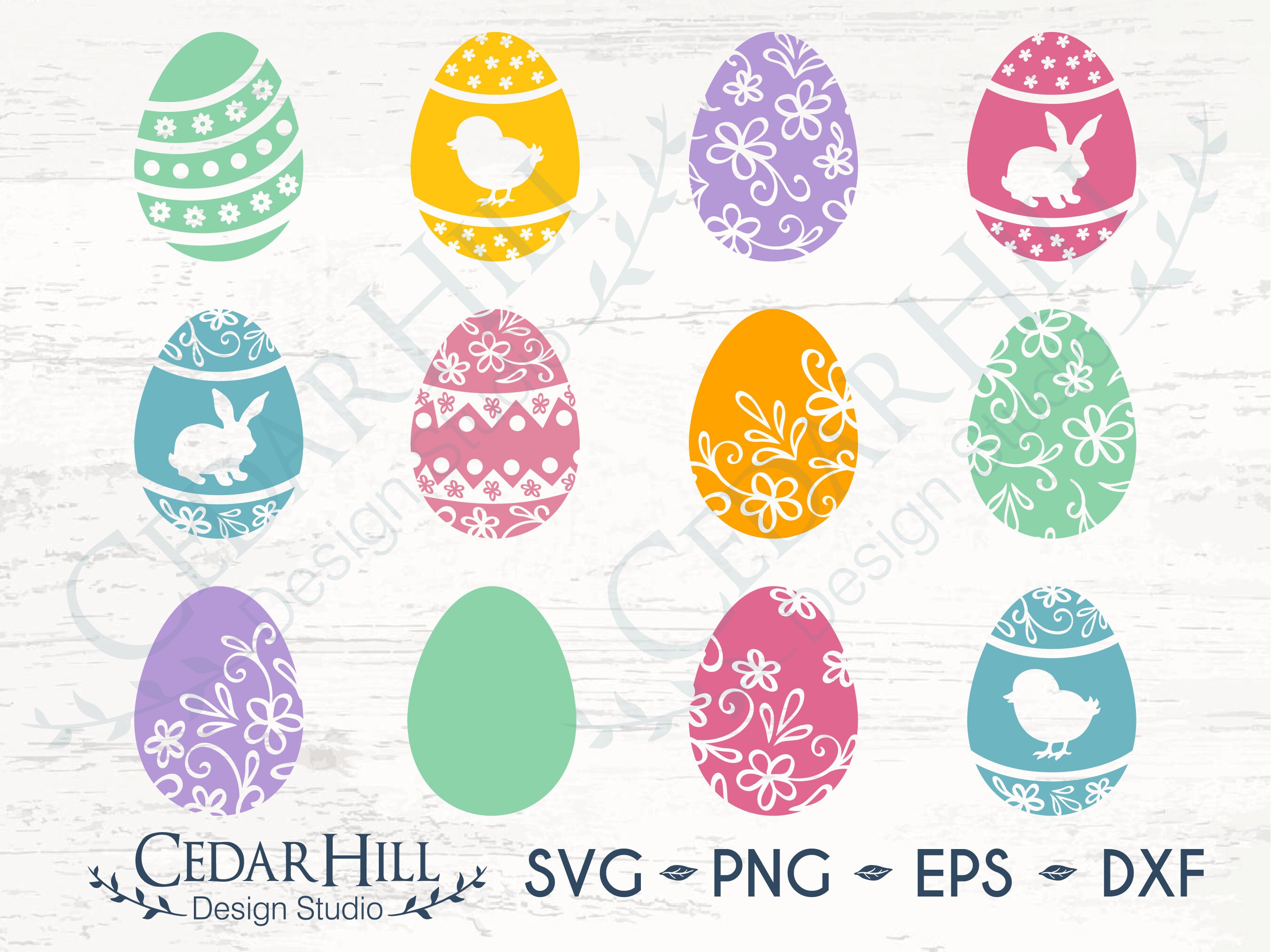 Easter Eggs Bunny, Chick and Flowers SVG Cut File, Spring, Rabbit, Dxf ...