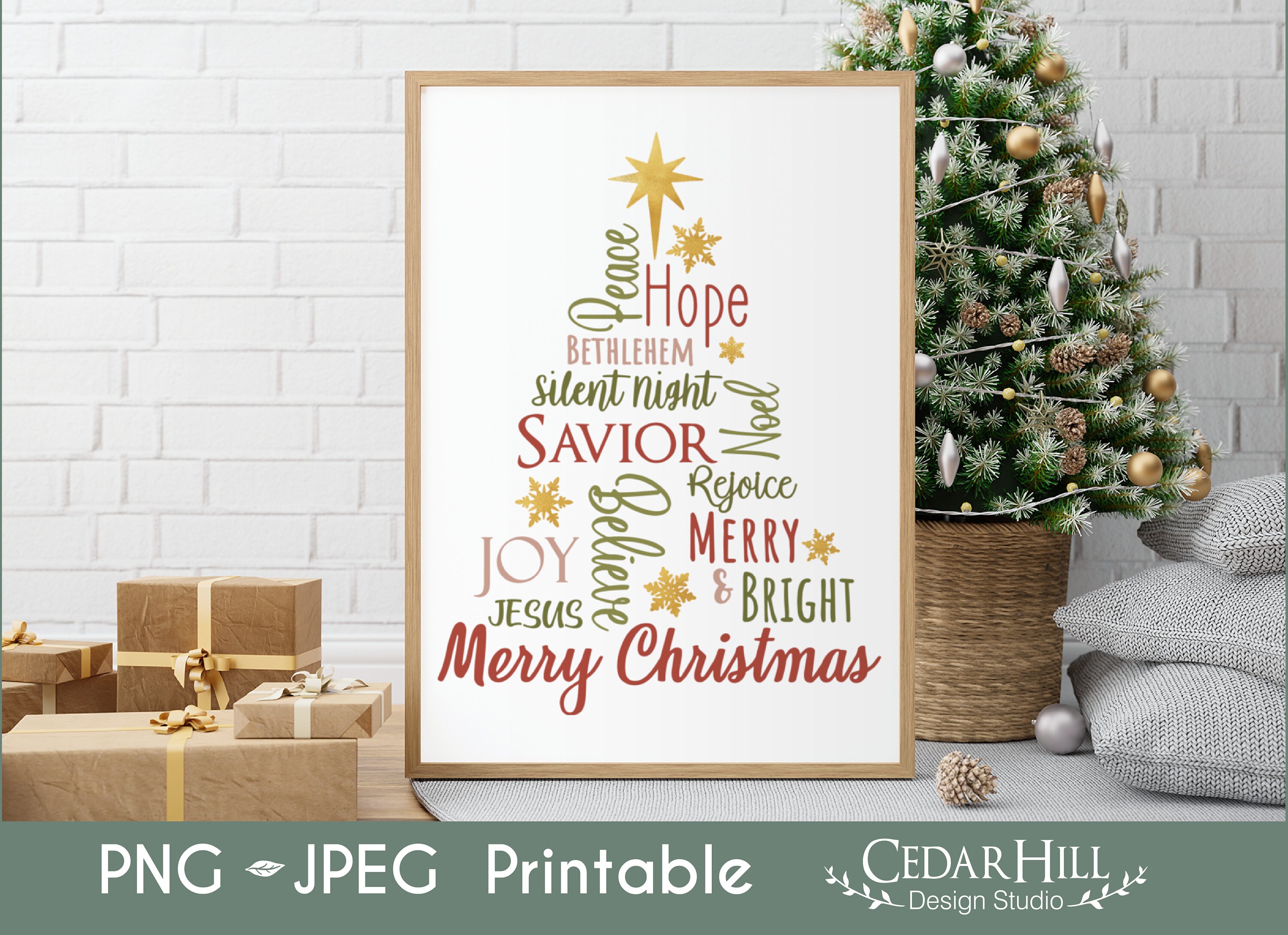 Christmas Tree in Words Printable, Vintage Berry, Christian, Peace ...