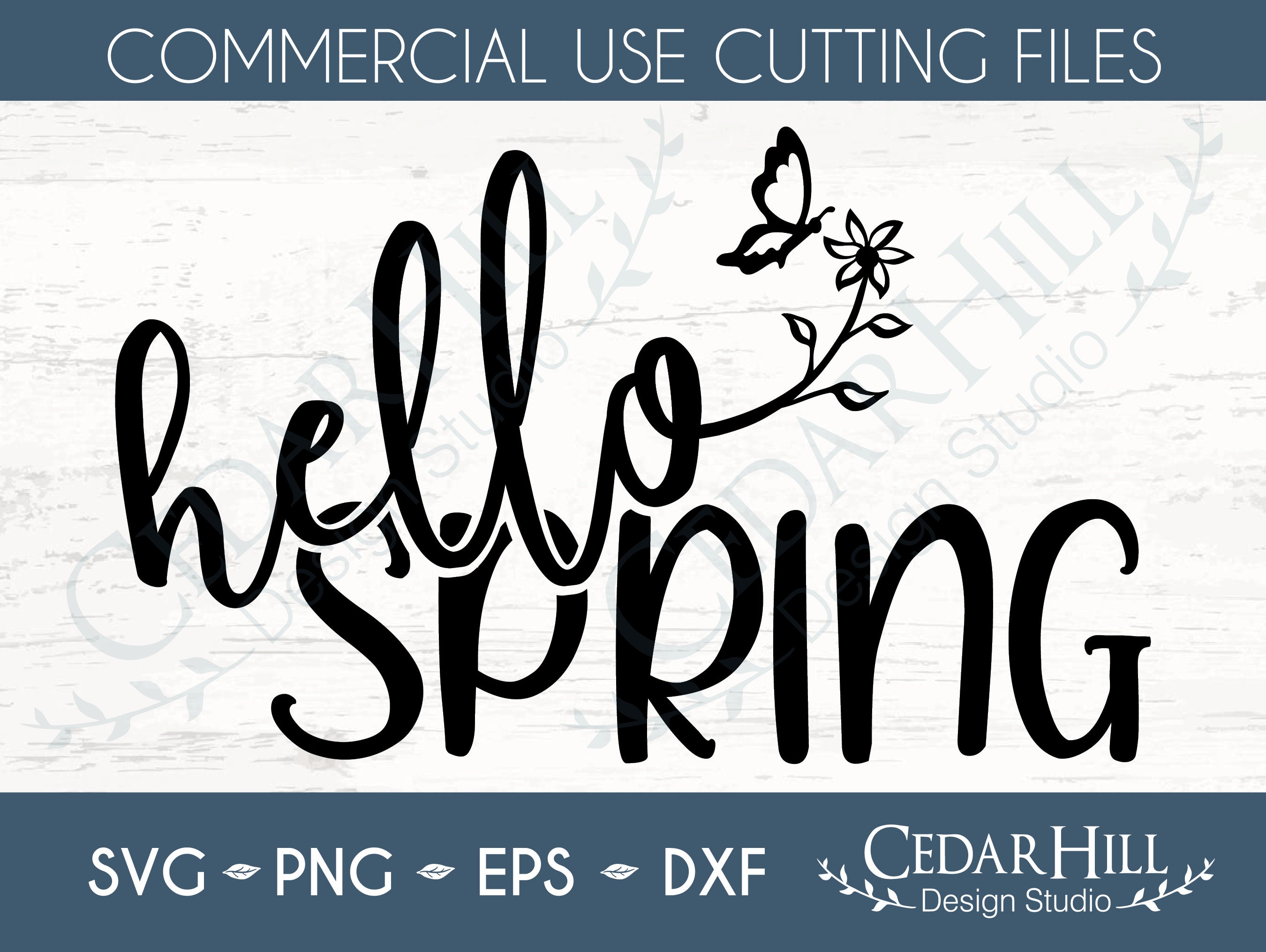 Hello Spring Flower and Butterfly SVG Cut File, Spring Colors, Dxf, Eps ...