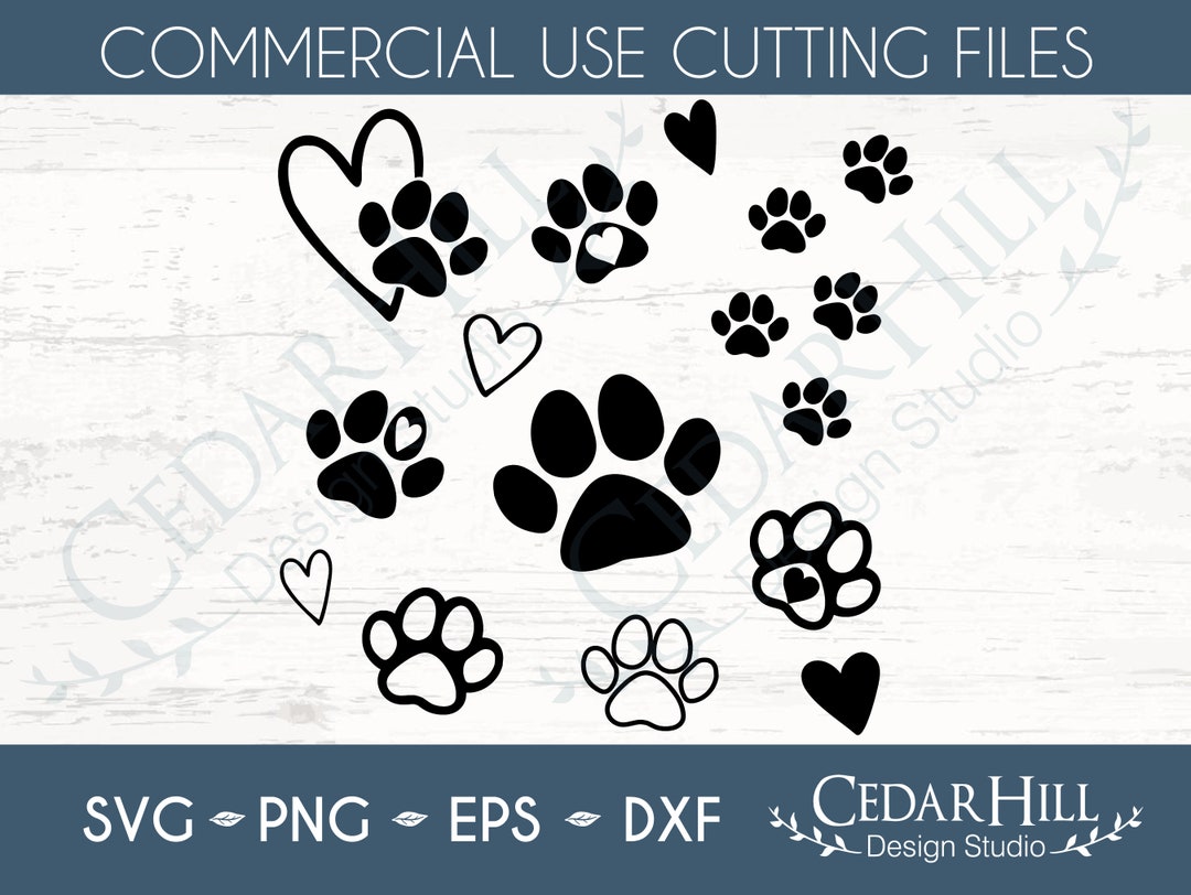 Cat Pawprints Pet Lover SVG Bundle, Hearts, Dxf, Eps Png, Silhouette ...