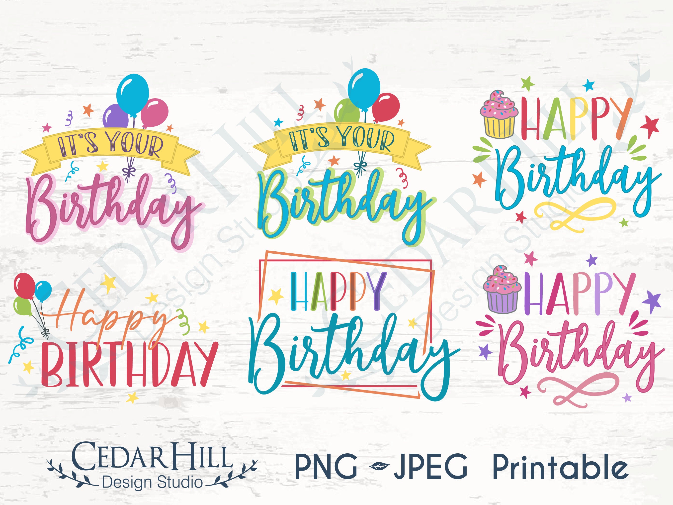 Happy Birthday Printable Mega Bundle, JPEG, Png, SVG, DXF, Silhouette ...