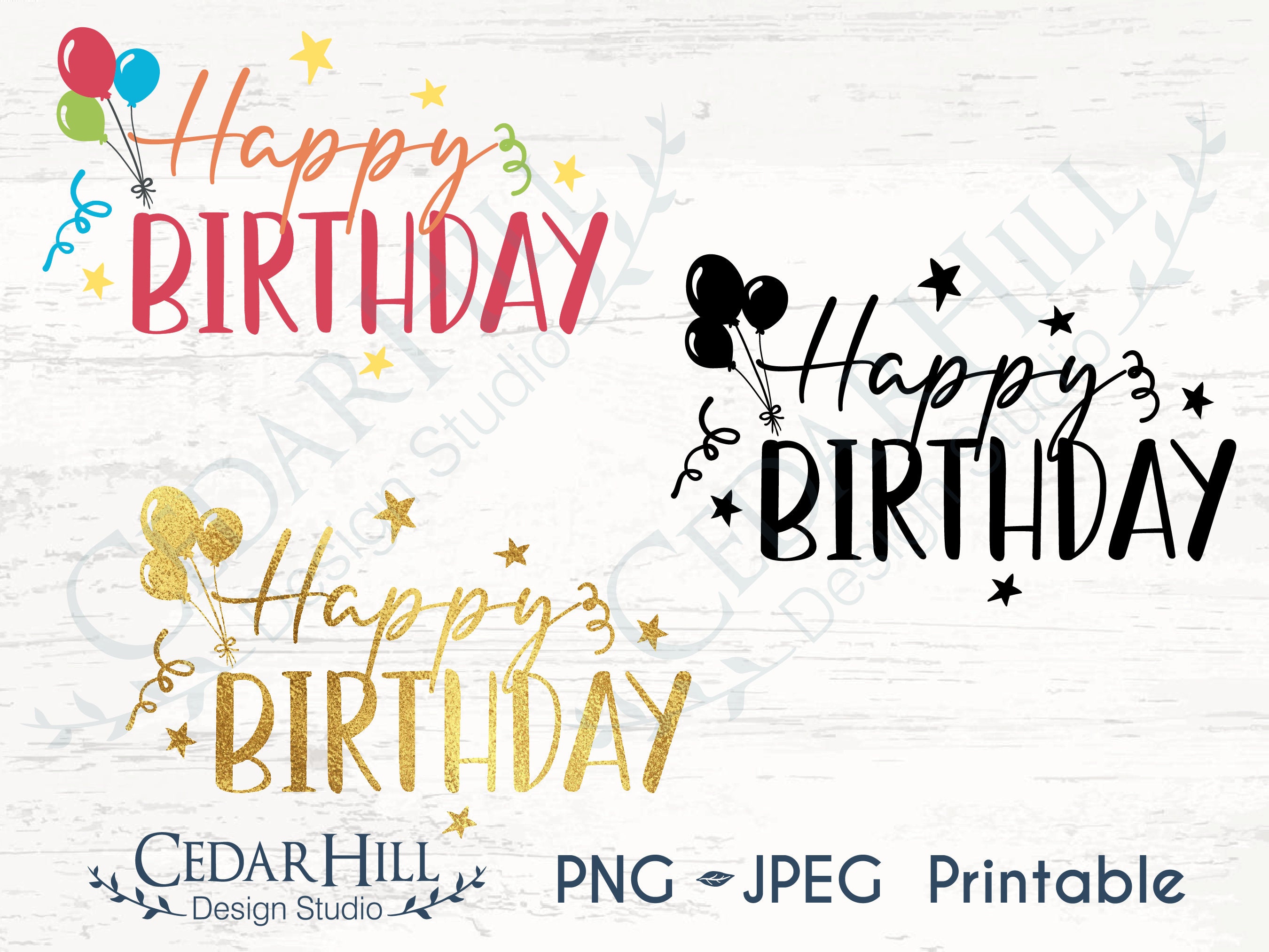 Happy Birthday Printable Mega Bundle, JPEG, Png, SVG, DXF, Silhouette ...