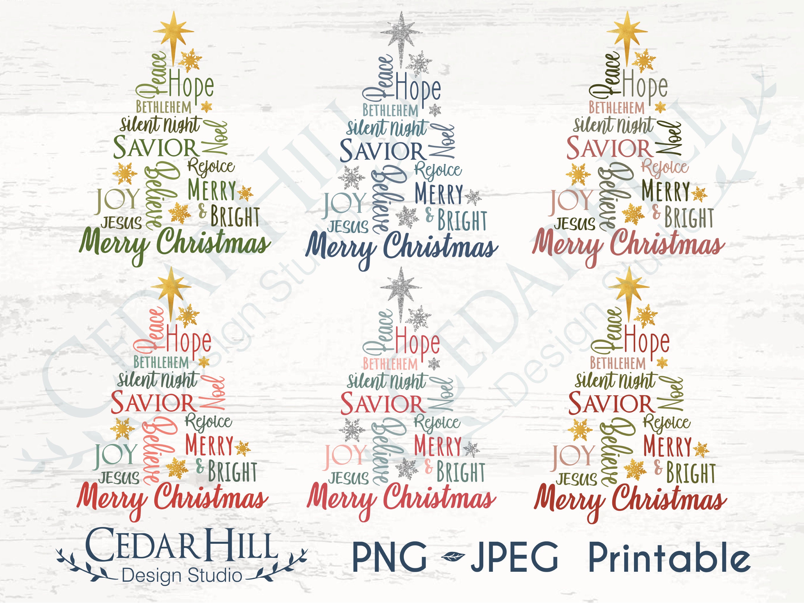Christmas Tree in Words Printable Bundle, 6 Color Variations, Christian ...