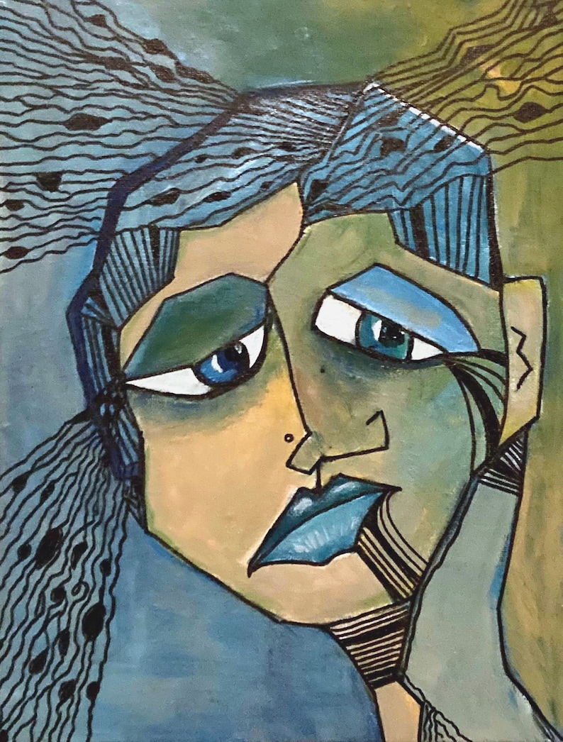 Zeros and Ones: Abstract Face of an Overwhelmed Man, Unframed 9.75x12 ...