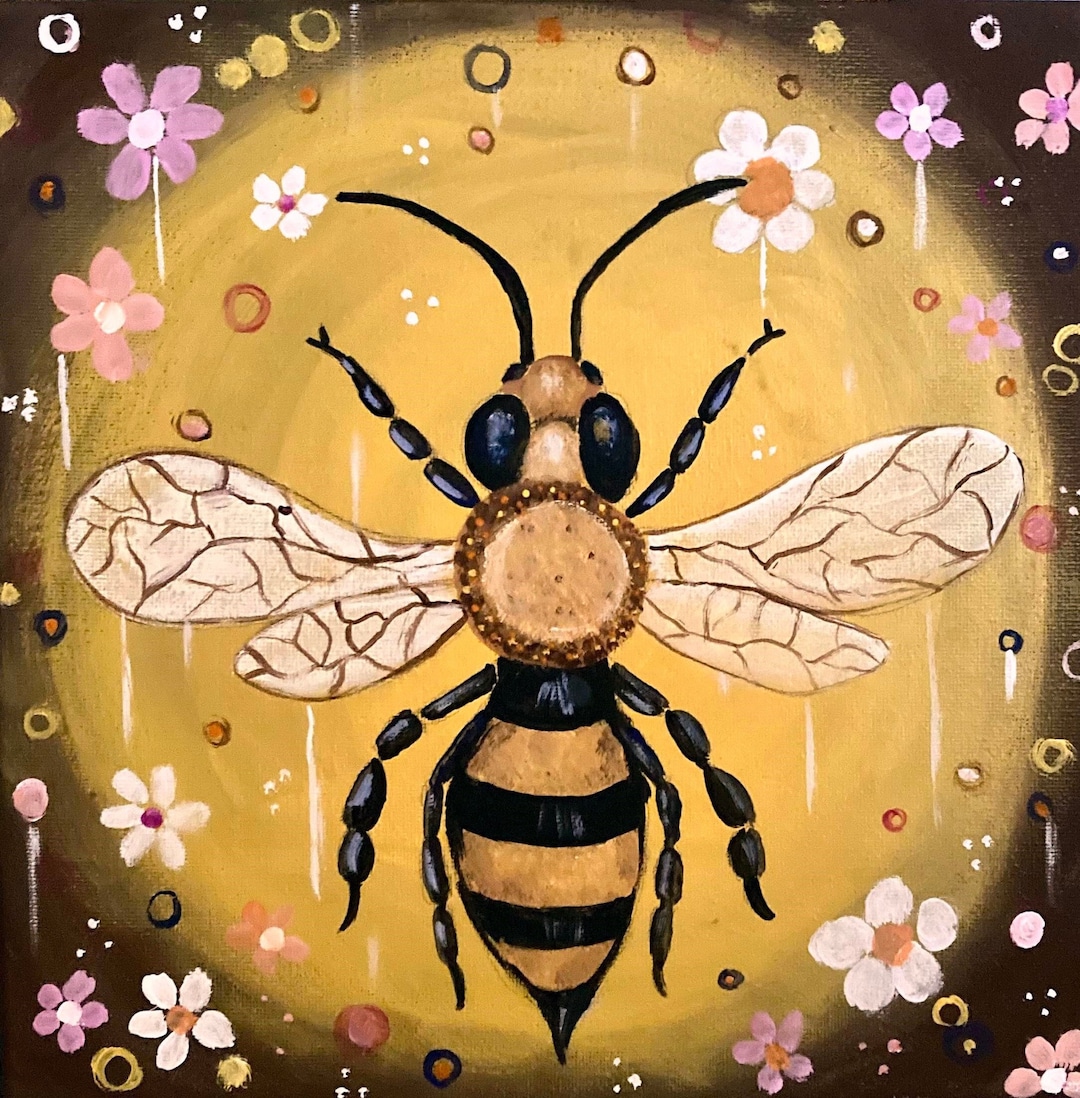 What a Pretty Bee: Ornate Bee Surrounded by Tiny Flowers Original ...