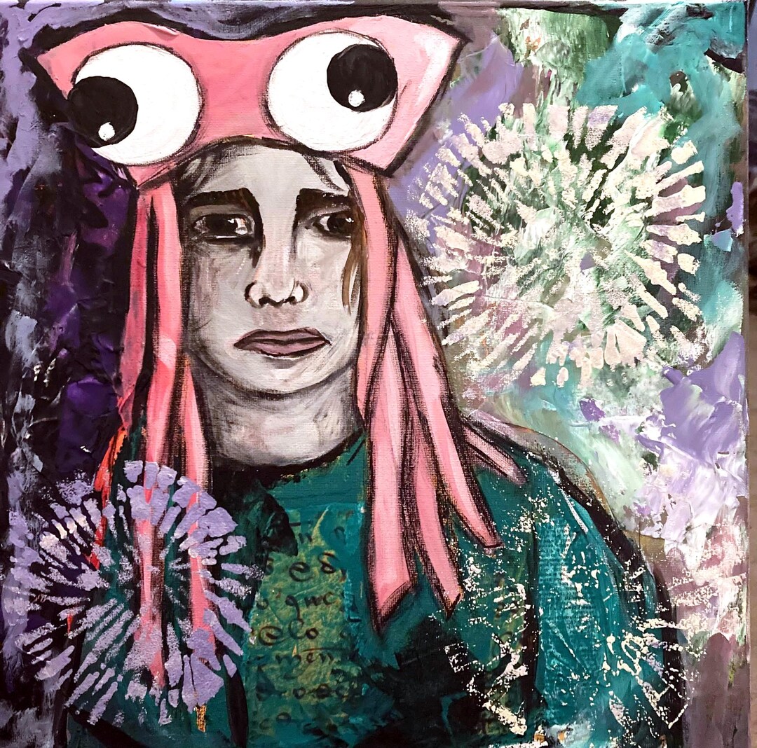 The Gabe Original Acrylic Painting Boy Silly Hat 14x14 Canvas - Etsy