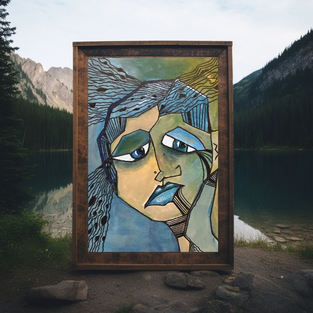 Zeros and Ones: Abstract Face of an Overwhelmed Man, Unframed 9.75x12 ...