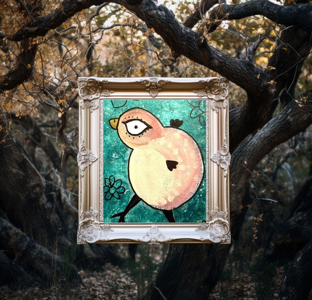 Pudgy Pigeon: Abstract Silly Chubby Bird, Unframed 3X5 Canvas Board ...