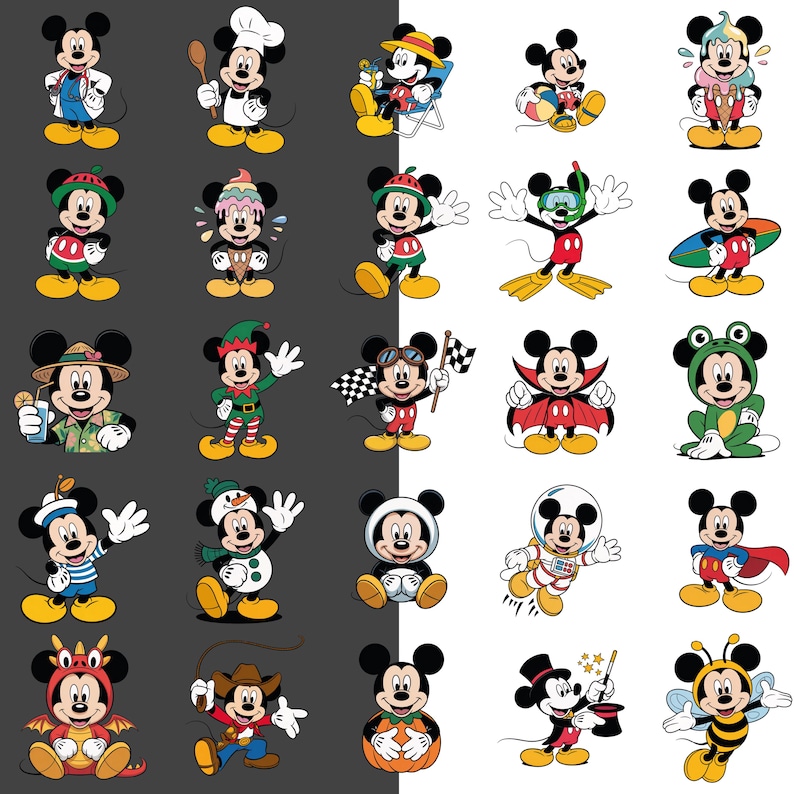 Mickey Mouse Clipart Bundle: Cartoon PNG Images (digital Download) - Etsy
