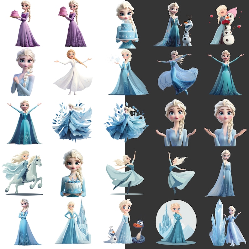 Frozen Clipart Bundle | Princess, Snowman PNG Illustrations (300 DPI ...