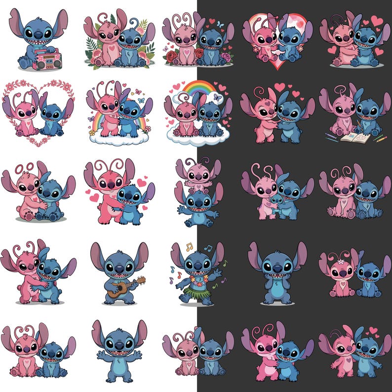 Stitch and Lilo Clipart Bundle | 131 PNG Kawaii Disney Illustrations ...