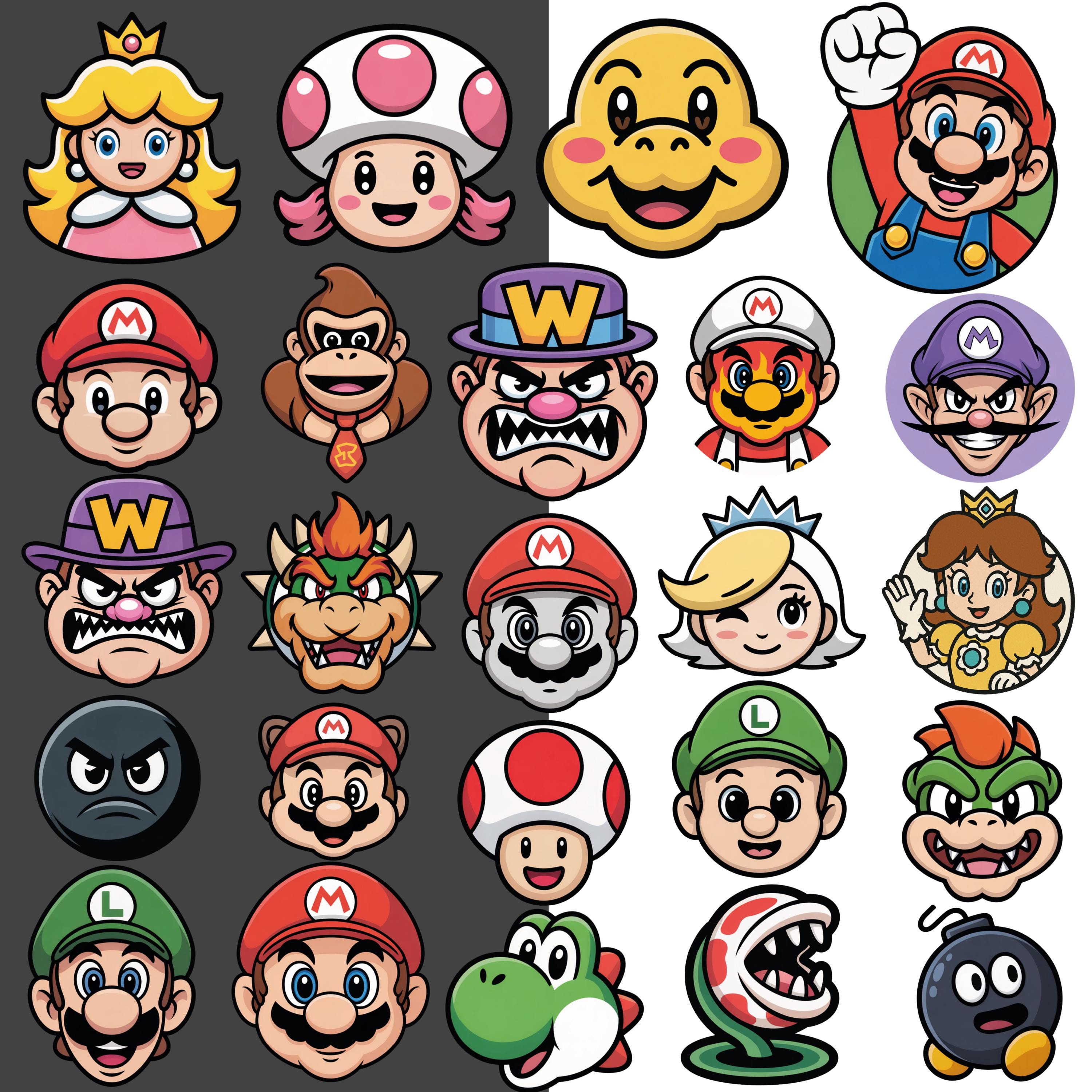 Super Mario Icons Clipart: 86 PNG Illustrations (digital Download ...