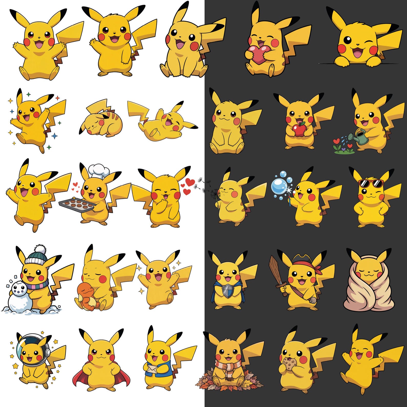 Pikachu Clipart Bundle | 155 Cartoon PNG Illustrations (300 DPI ...