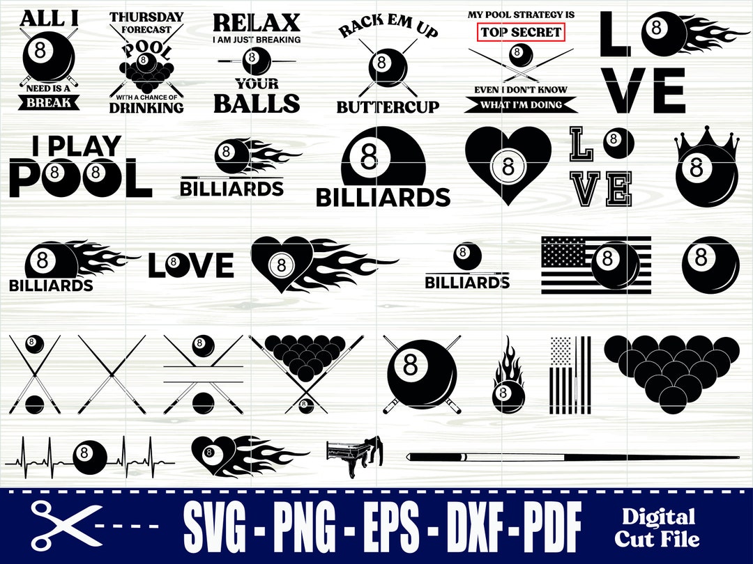 Billiard SVG Bundle: Pool Clipart, Cuttable Designs (digital Download ...