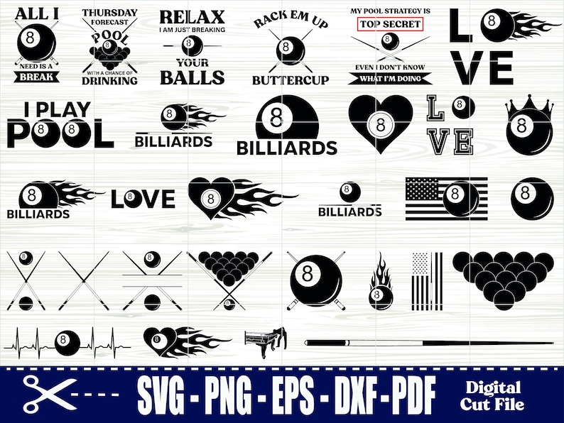 Billiard SVG Bundle: Pool Clipart, Cuttable Designs (digital Download ...