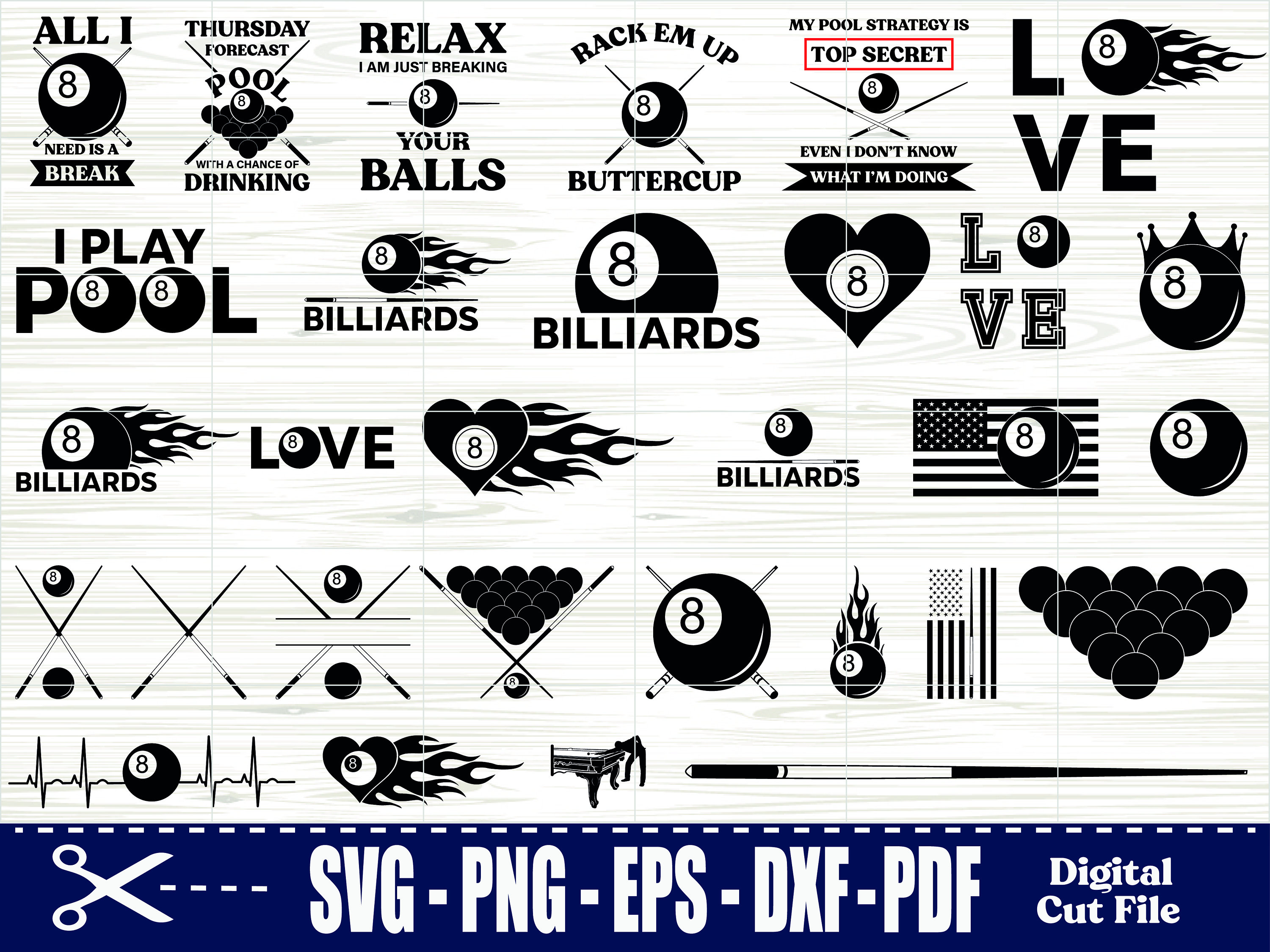 Billiard SVG Pool SVG Vector Silhouette Cricut File - Etsy