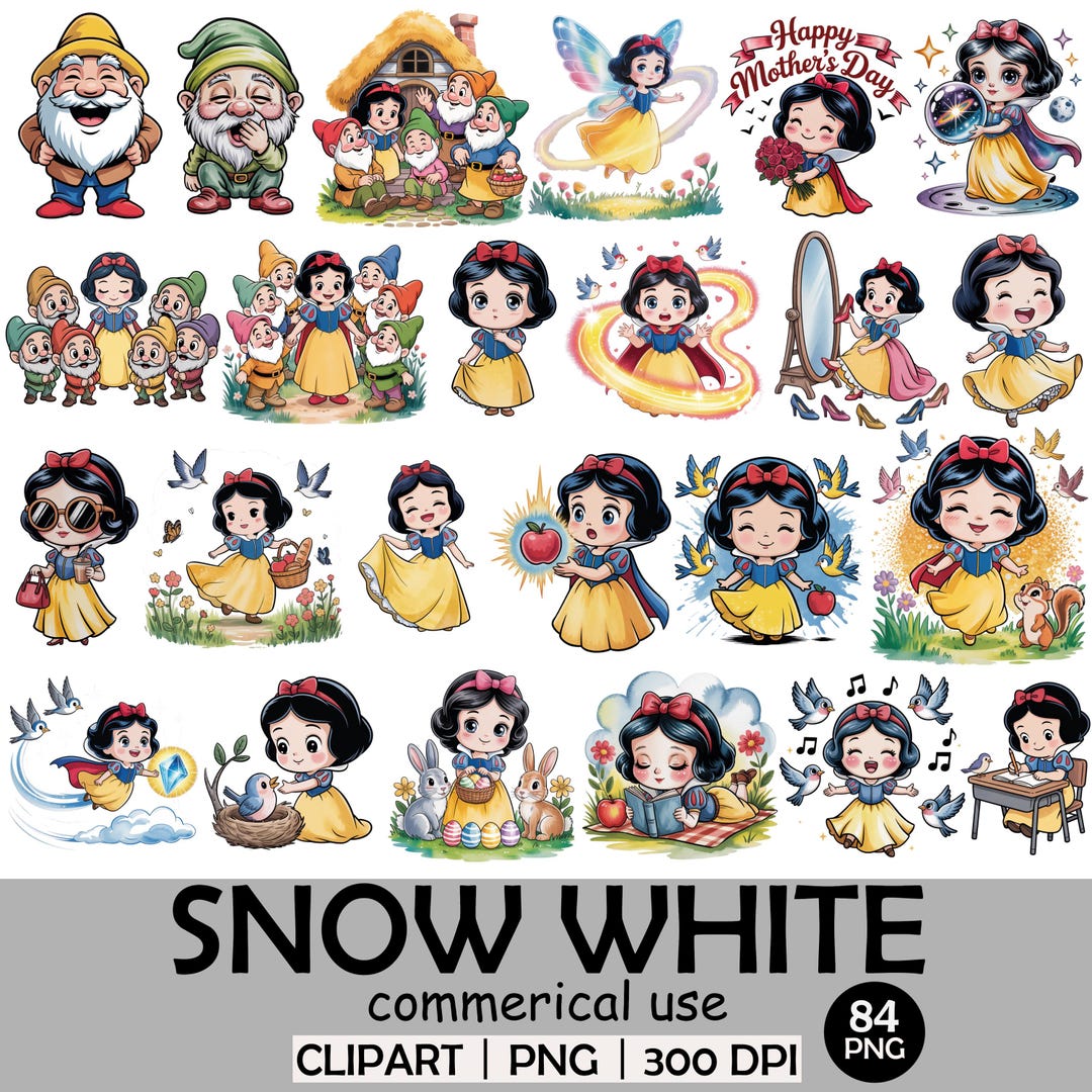 Snow White Clipart: 84 PNG Fairy Tale Illustrations (300 DPI) - Etsy
