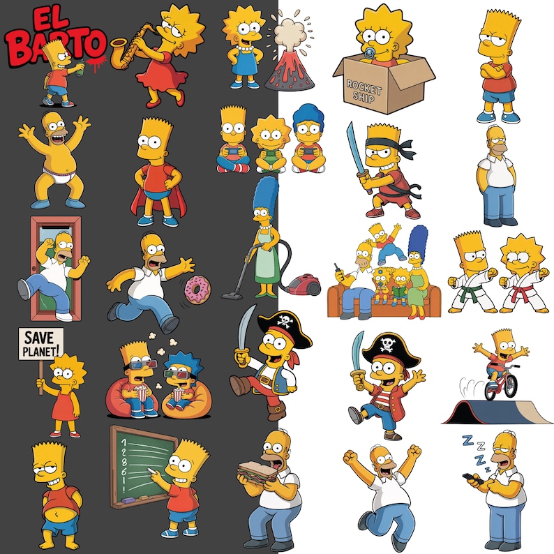 Simpsons Clipart Bundle | 121 PNG Funny Cartoon Family Illustrations ...