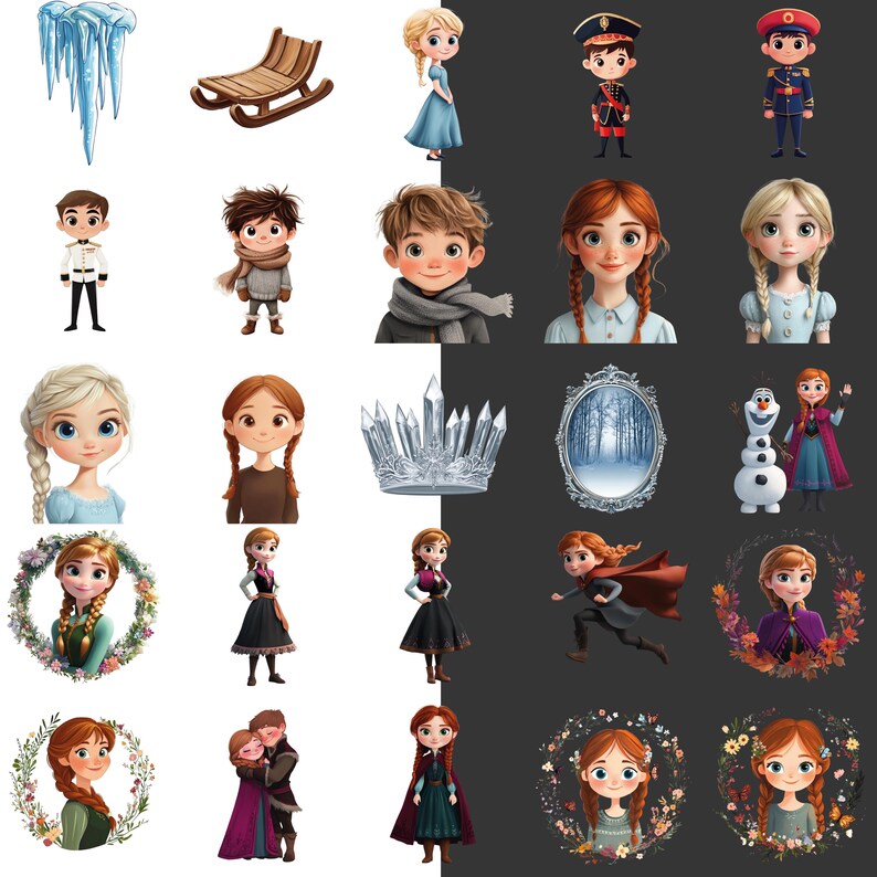 Frozen Clipart Bundle | Princess, Snowman PNG Illustrations (300 DPI ...