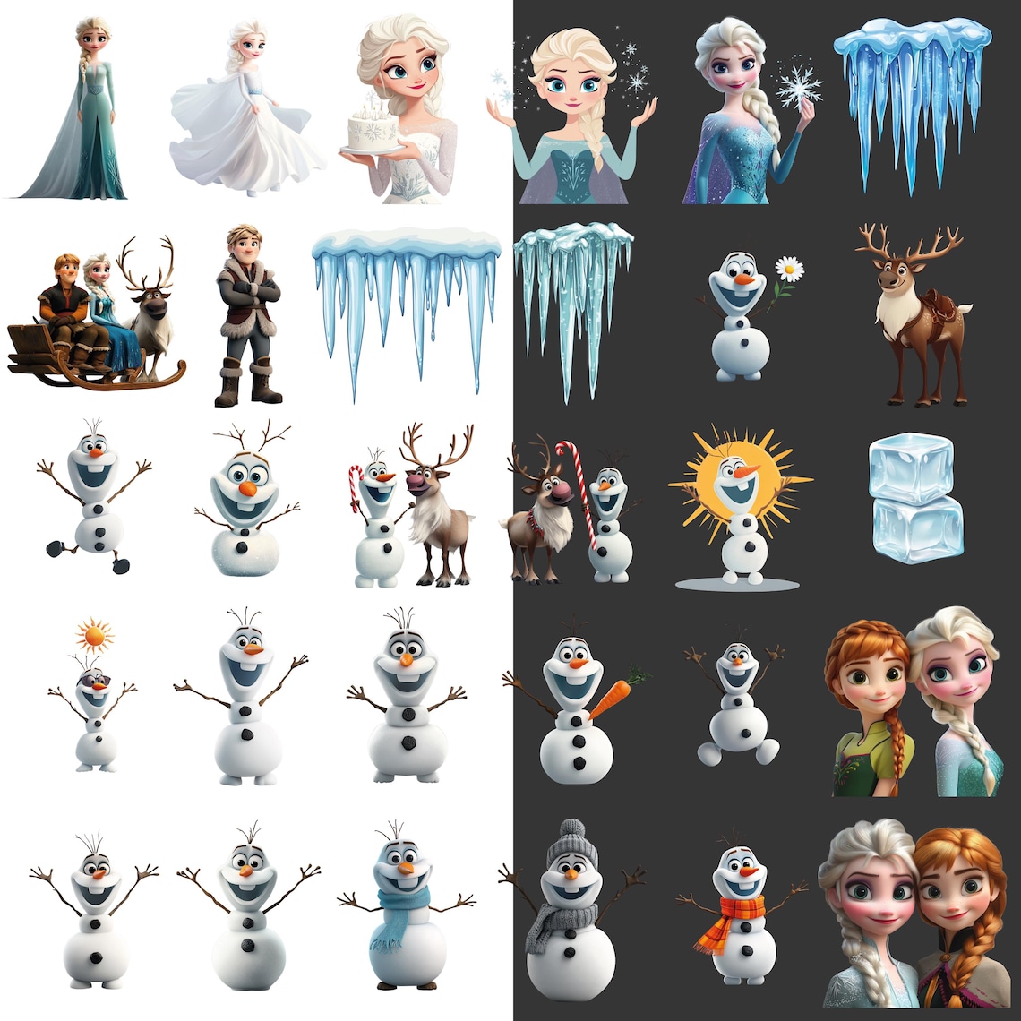 Frozen Clipart Bundle | Princess, Snowman PNG Illustrations (300 DPI ...