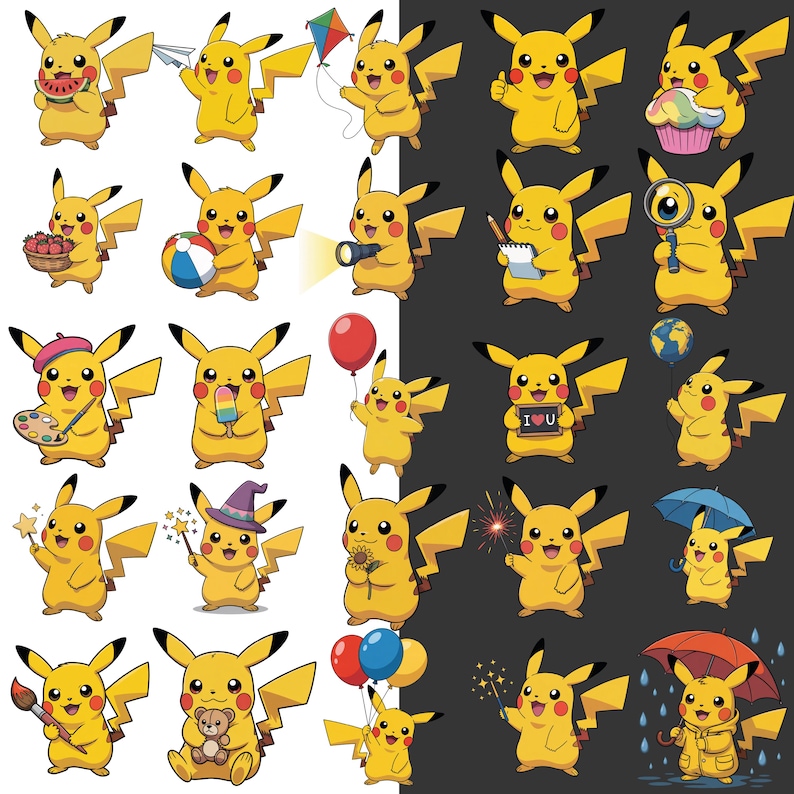 Pikachu Clipart Bundle | 155 Cartoon PNG Illustrations (300 DPI ...