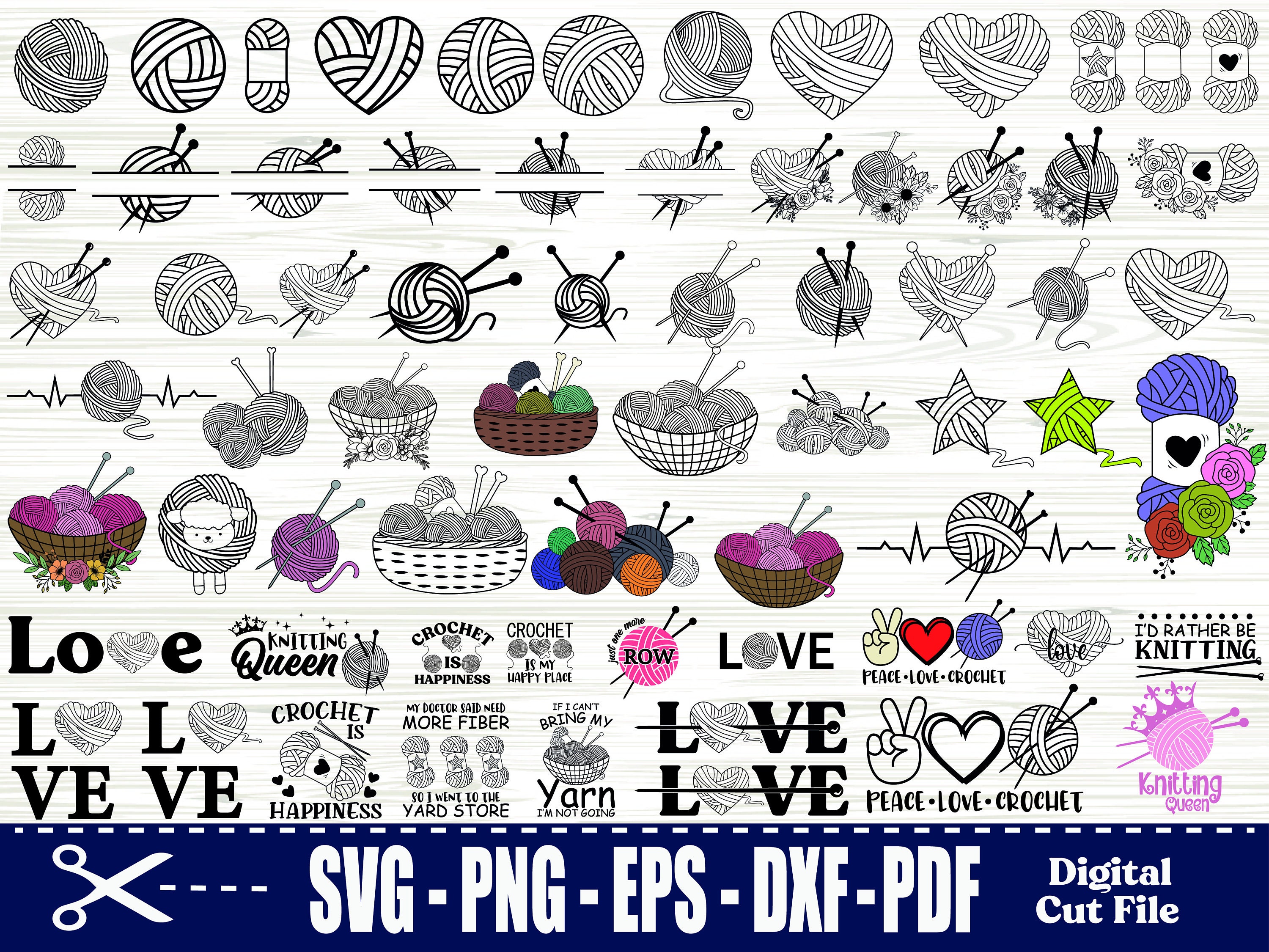 Knitting Bundle SVG, Crochet Quotes SVG, Yarn Svg, Knitting Svg ...