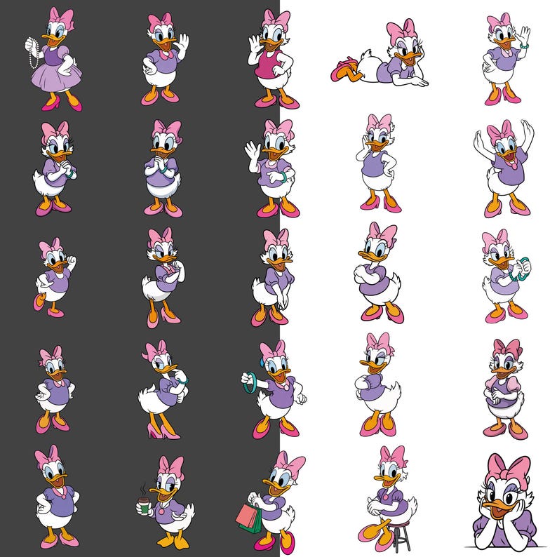 Daisy Duck Clipart Bundle, 188 Cartoon PNG Illustrations (digital ...