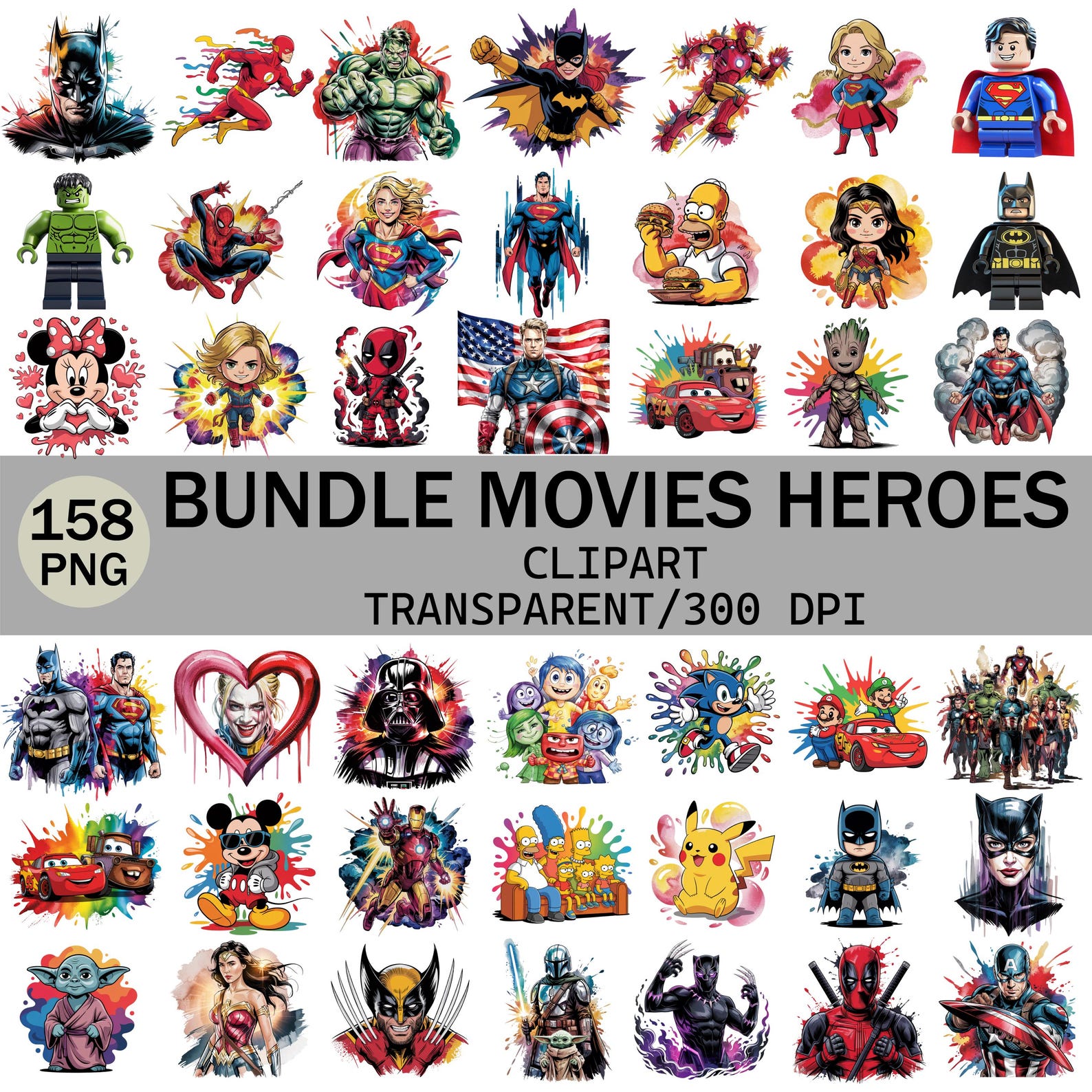 Movie Heroes Clipart Bundle, Superhero PNG Set, 158 PNG, Transparent ...