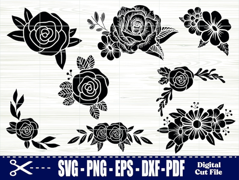 Flowers SVG Bundle Flowers Clipart Leaves Svg Rose SVG - Etsy