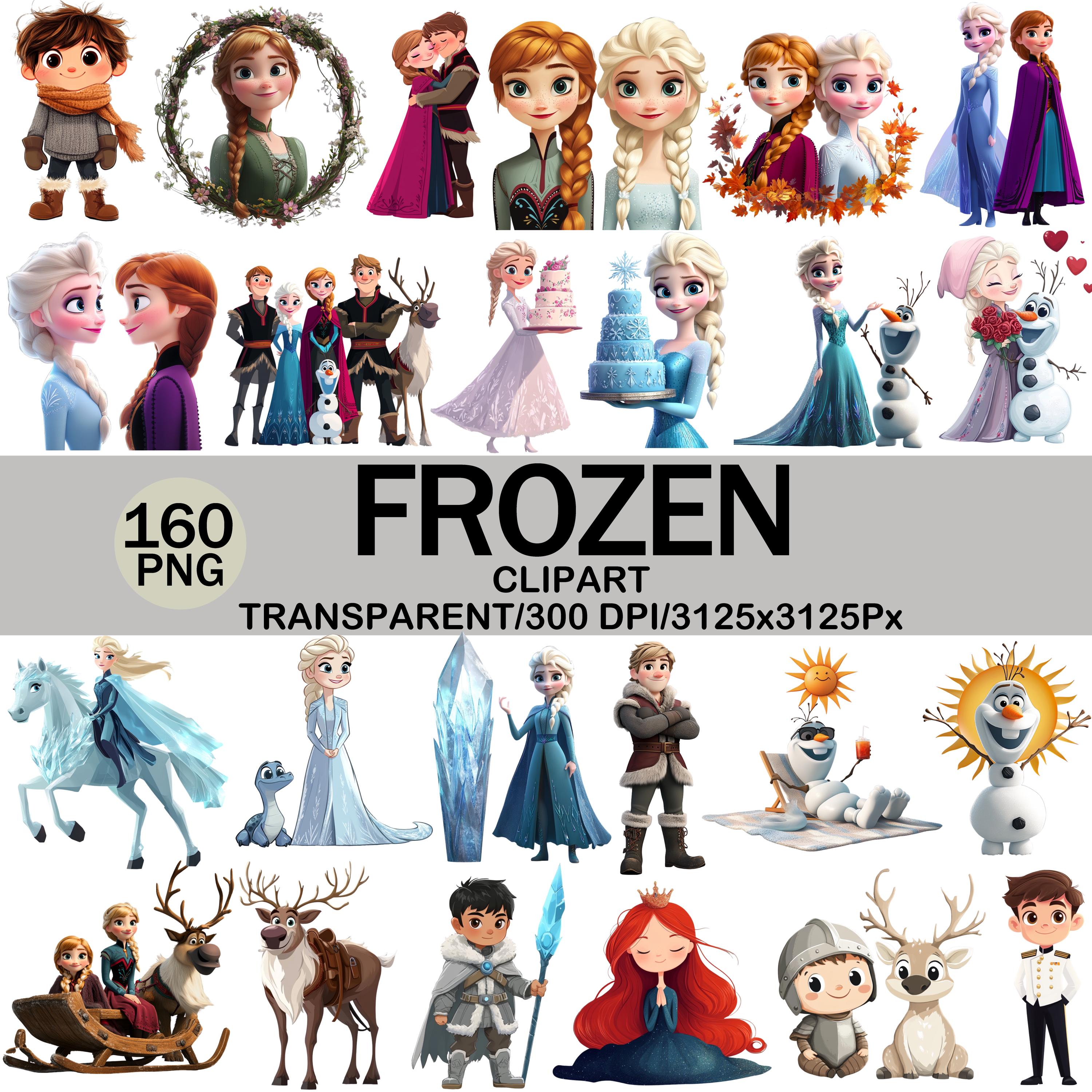 Frozen Clipart Bundle: Elsa, Anna, Olaf, Sven (160 PNG) (digital ...