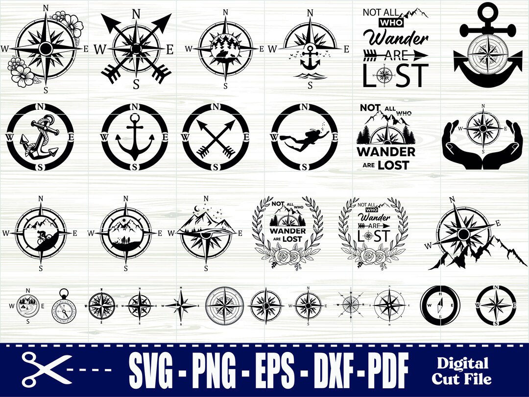 Compass Bundle Svg, Nautical Compass Svg ,compass Png, Compass Eps ...