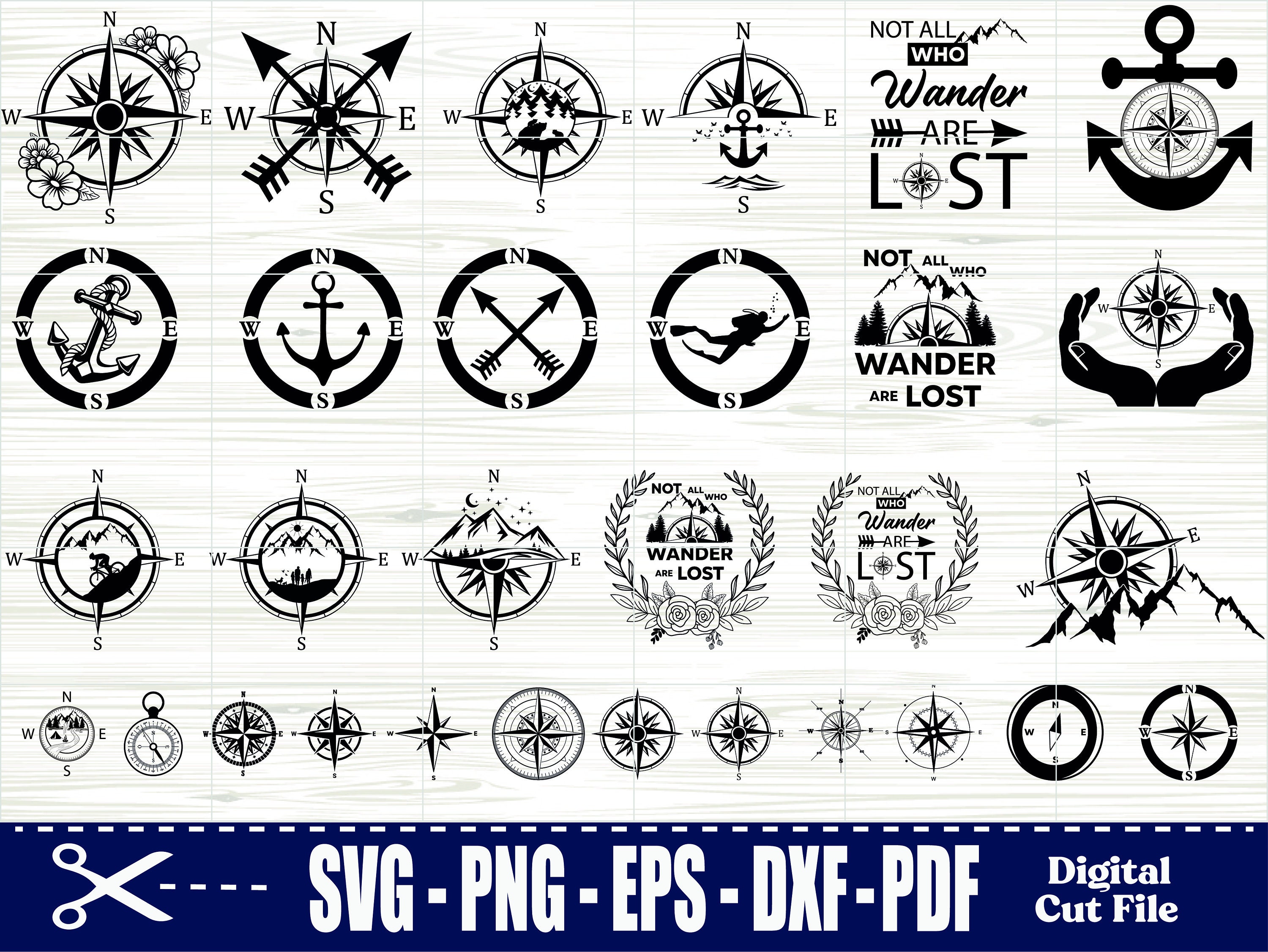 Compass Bundle Svg, Nautical Compass Svg ,compass Png, Compass Eps ...