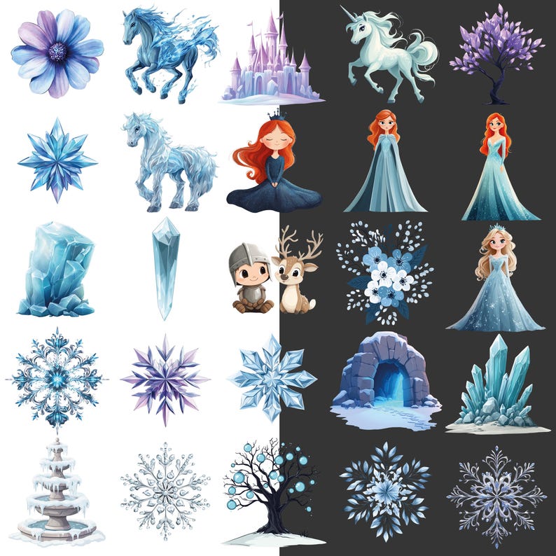 Frozen Clipart Bundle | Princess, Snowman PNG Illustrations (300 DPI ...