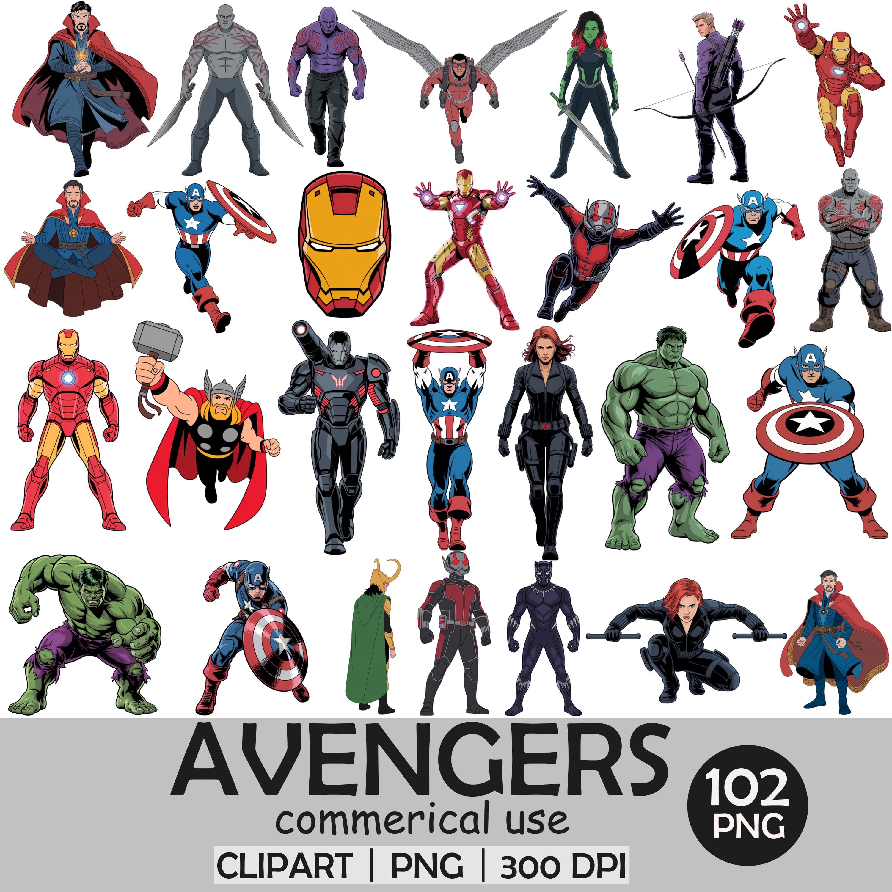 Avengers Clipart Bundle | 102 Superhero PNG Illustrations (digital ...