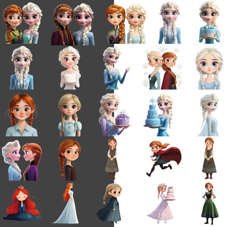 Frozen Clipart Bundle: Elsa, Anna, Olaf, Sven (160 PNG) (digital ...