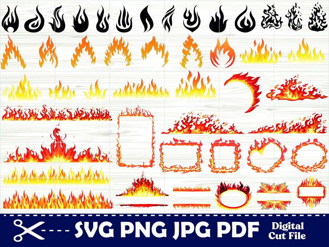 Fire SVG Bundle, Hot Flames Clipart Vinyl, Digital Hot Flame Silhouette ...